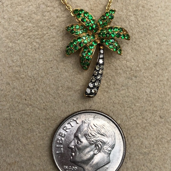 Jewelry | 18kt Gold Palm Tree Pendant W Green Garnet Dias | Poshmark